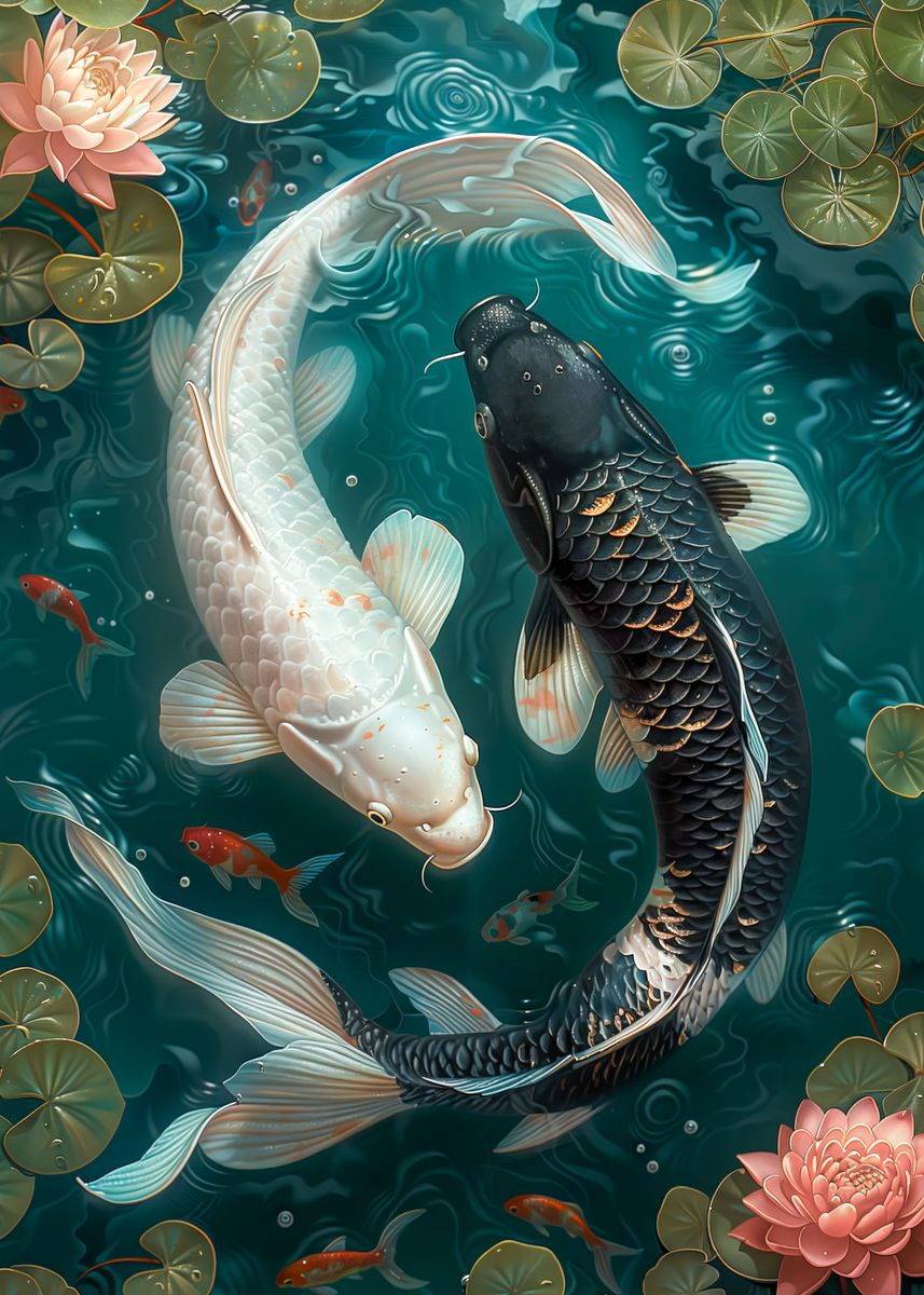 'Yin and yang Koi fish' Poster, picture, metal print, paint by Aryan ...