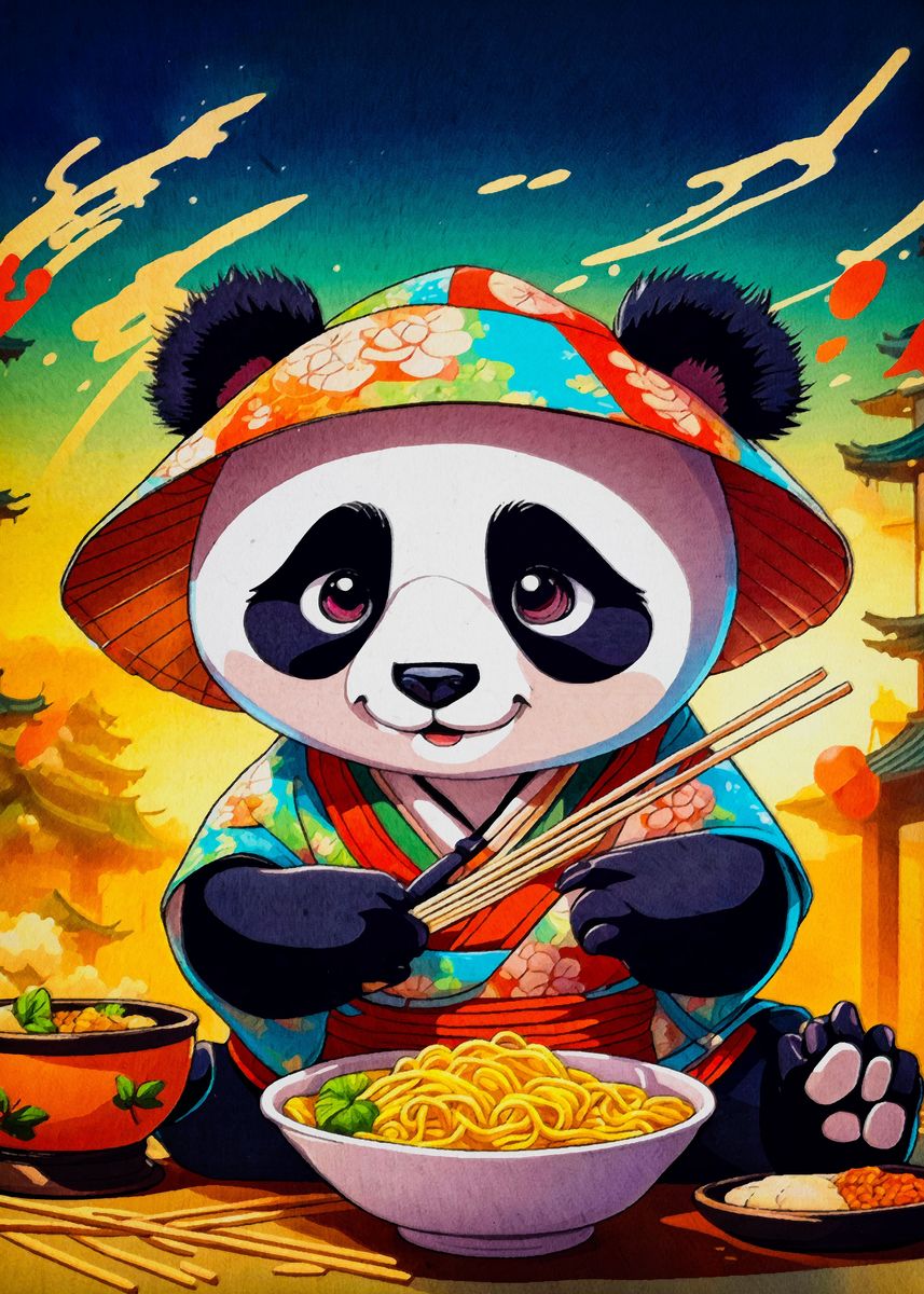 'panda ramen japan' Poster, picture, metal print, paint by Daniaal ...