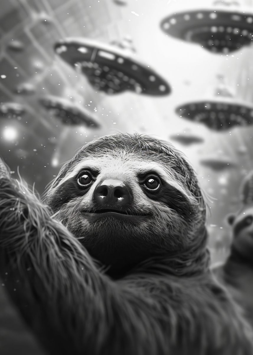 'UFO Alien Sloth' Poster, picture, metal print, paint by Henning ...
