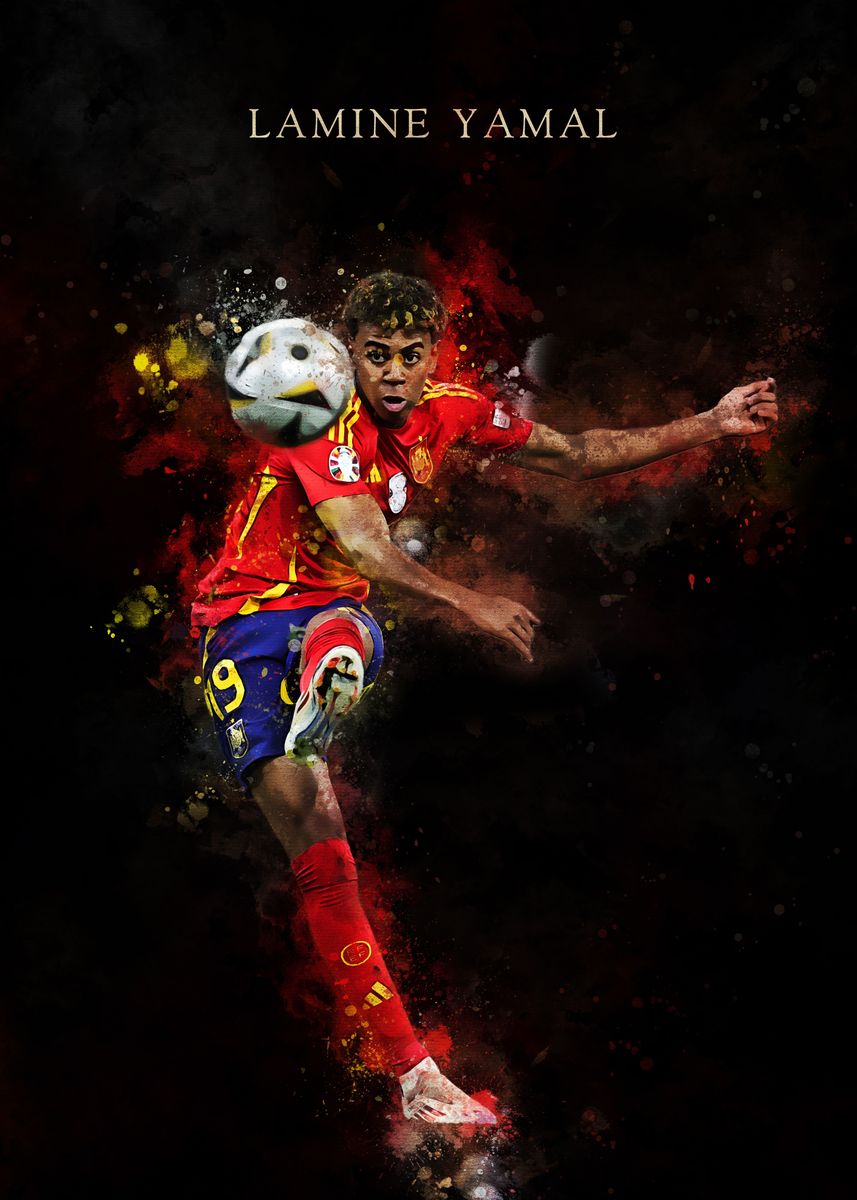 'Lamine Yamal kick the ball' Poster, picture, metal print, paint by ...