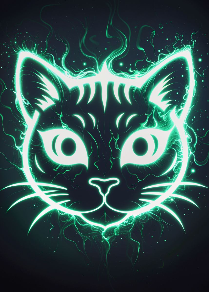 'Green Neon Cat' Poster, picture, metal print, paint by DervlexArt ...