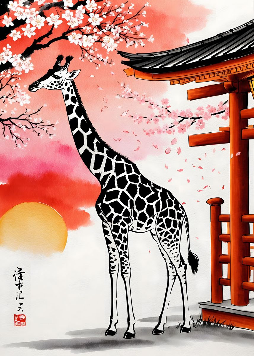 'Giraffe Japan Painting' Poster, picture, metal print, paint by Xăm ...