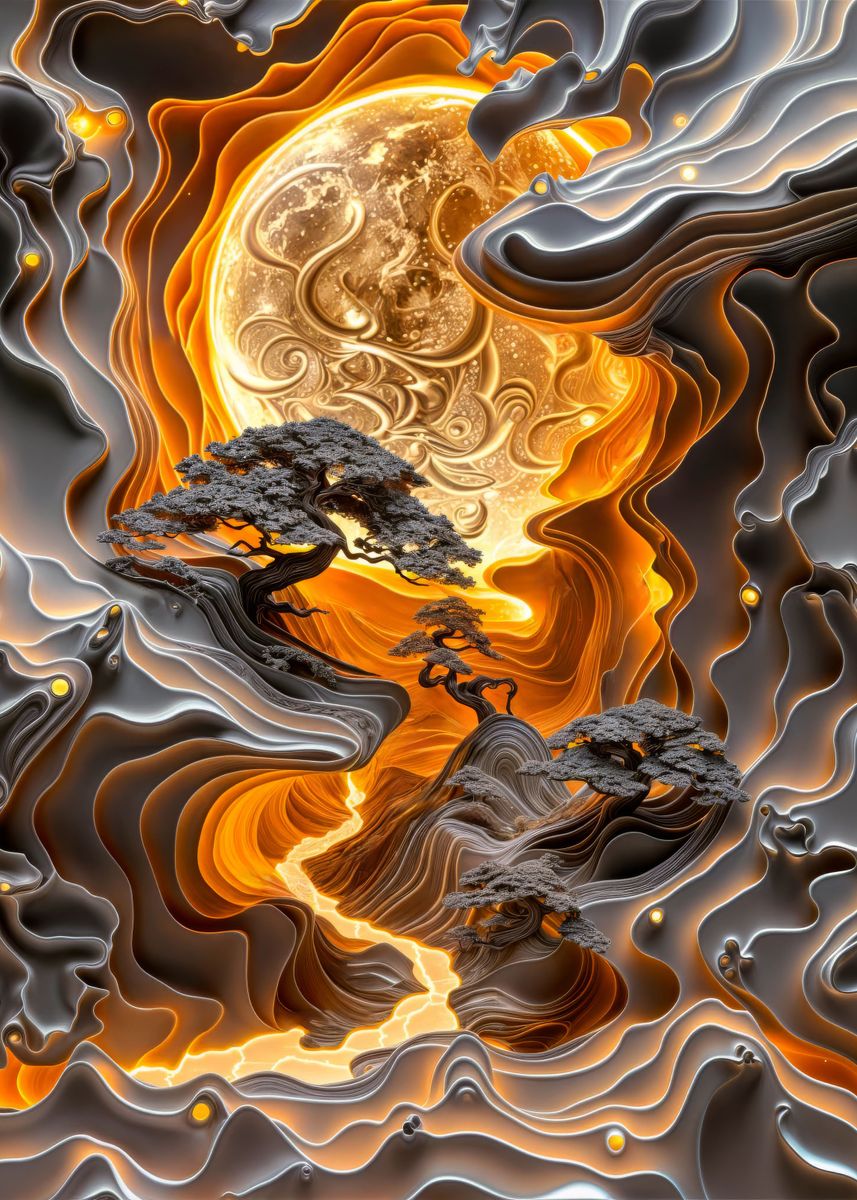 'Golden Moon' Poster, picture, metal print, paint by Vizio | Displate