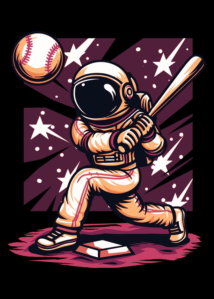 'Astronaut Playing Baseball' Poster, picture, metal print, paint by ...