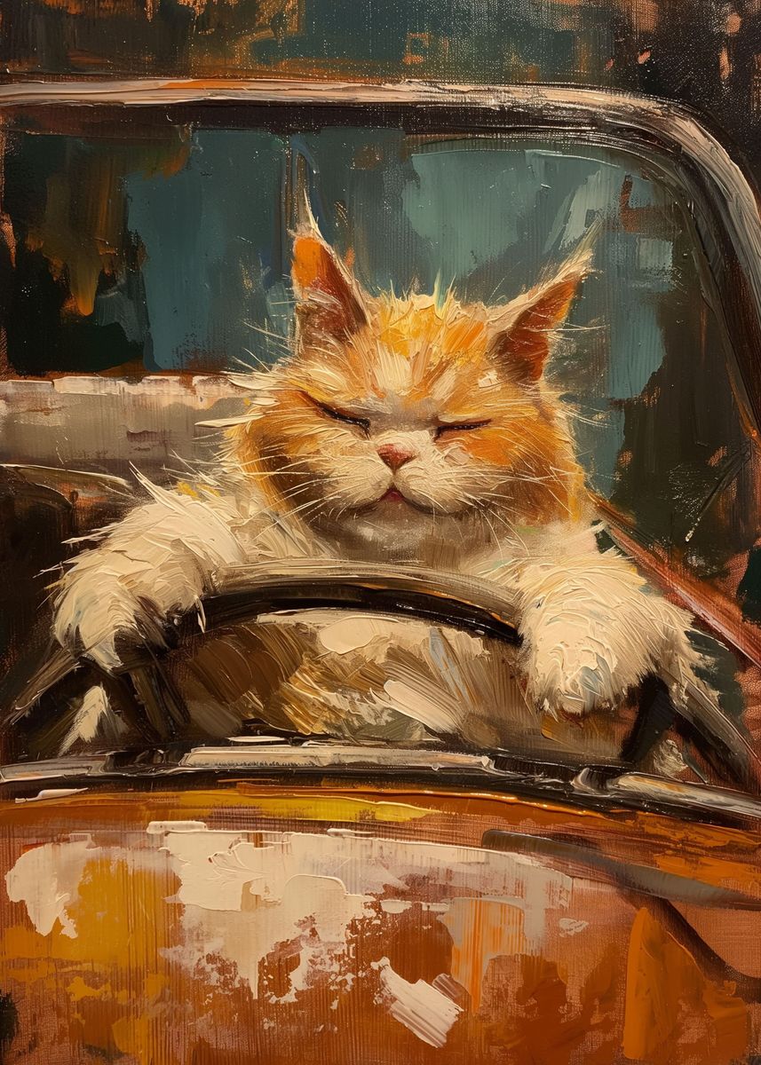 'Funny Fat Cat Cabrio Car' Poster, picture, metal print, paint by Zenz ...
