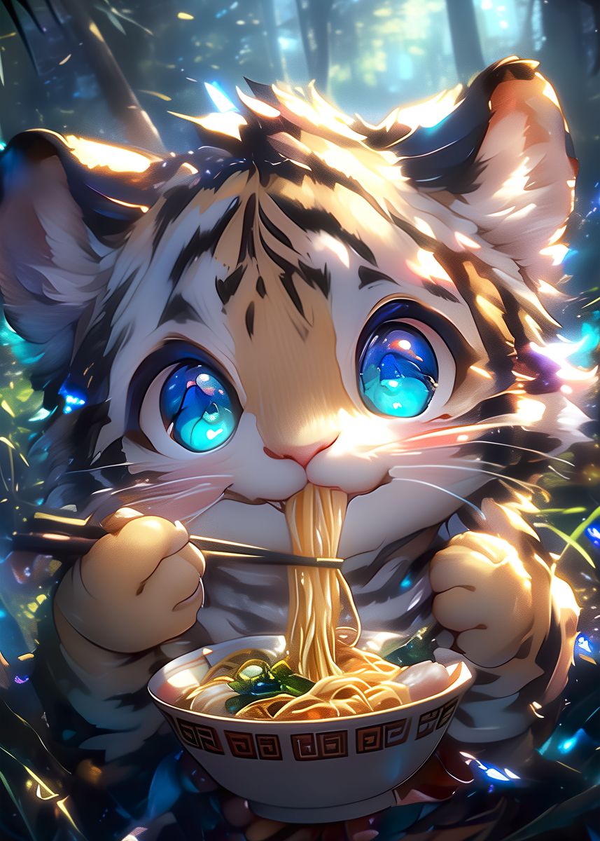 'Jungle Tiger Ramen Anime' Poster, picture, metal print, paint by ...