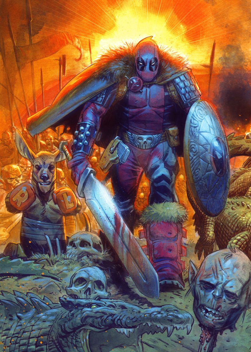 'Deadpool Sword & Shield' Poster, picture, metal print, paint by Marvel ...