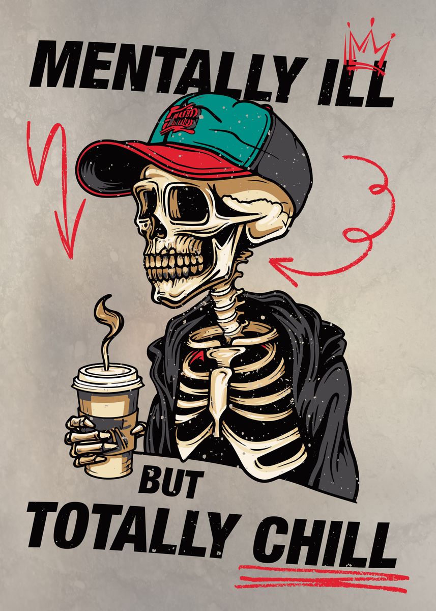 'Totally Chill Skeleton ' Poster, picture, metal print, paint by 21 MXM ...