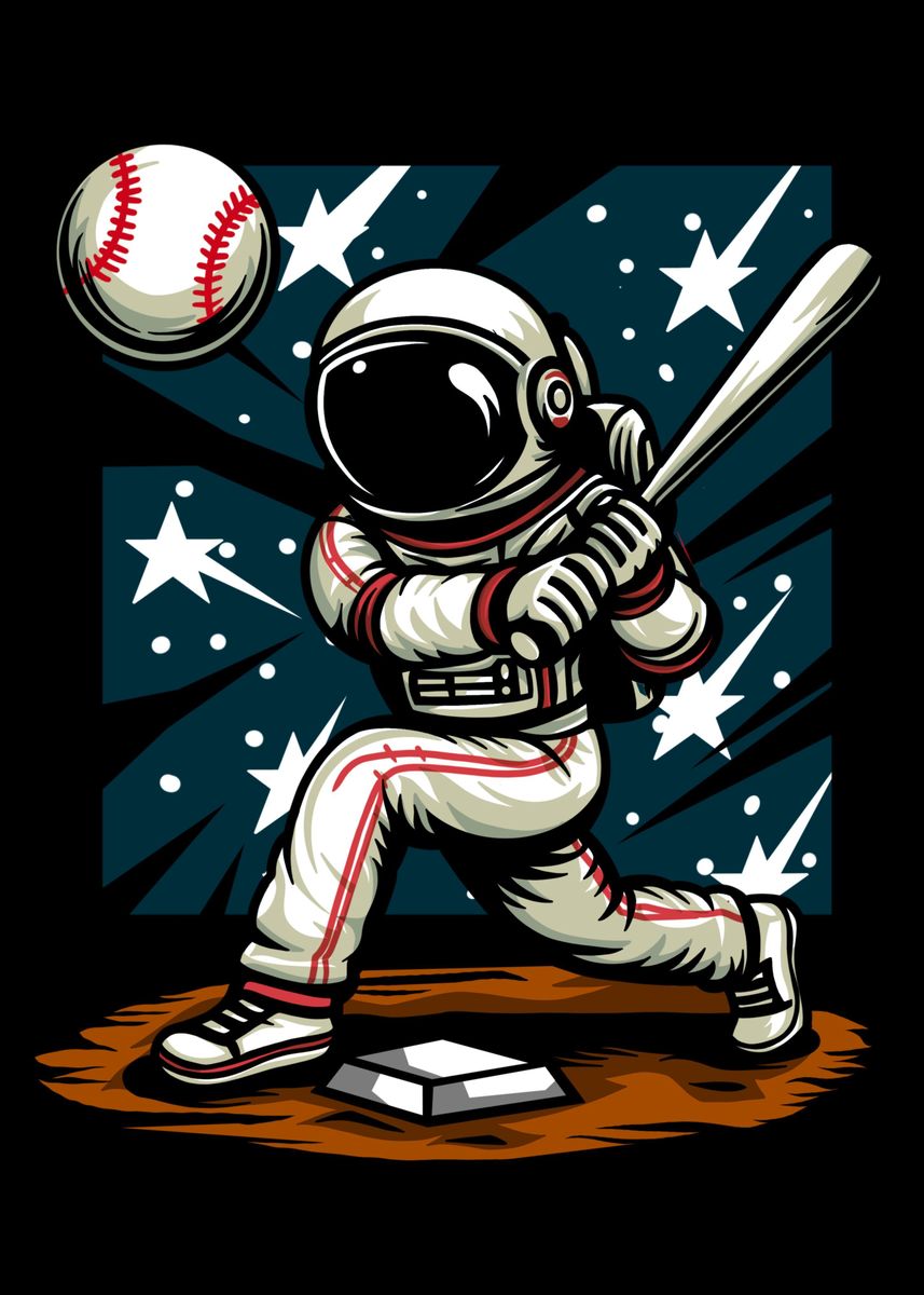 'Astronaut playing baseball' Poster, picture, metal print, paint by ...