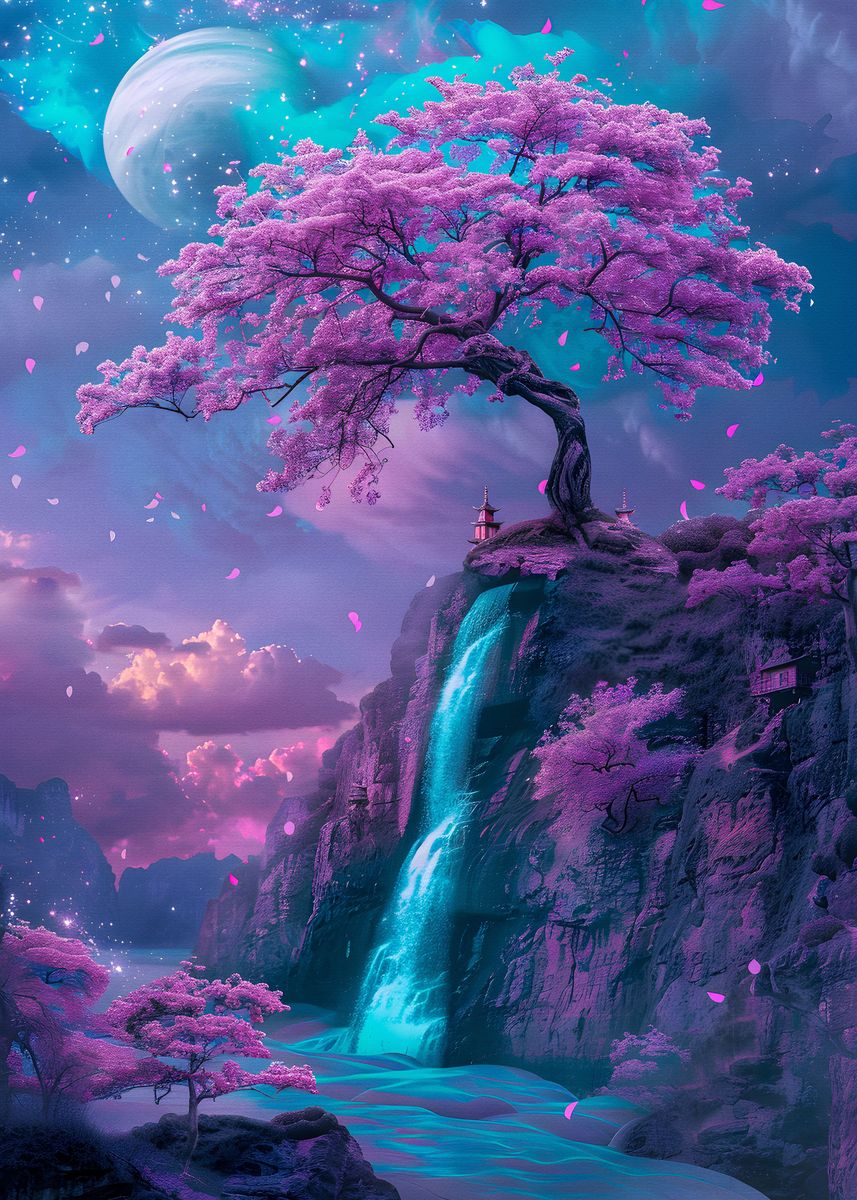 'Pink Tree of Life waterfal' Poster, picture, metal print, paint by ...