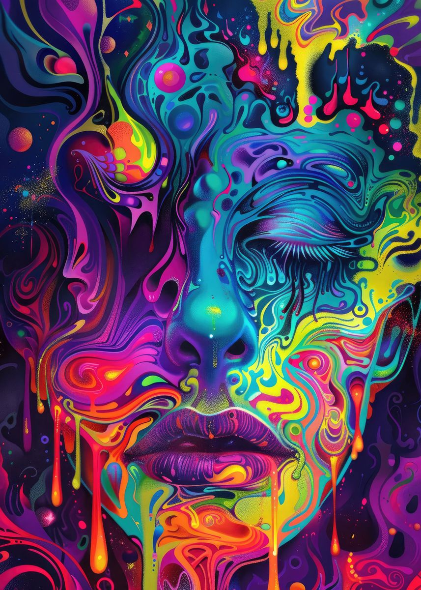 'Psychedelic Melting Face' Poster, picture, metal print, paint by ...
