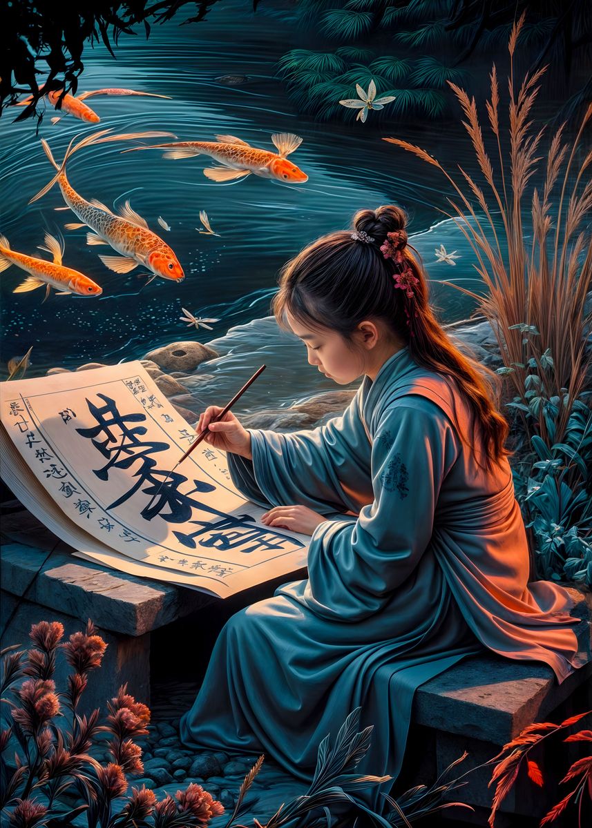 'Japanese Girl lettering' Poster, picture, metal print, paint by ...