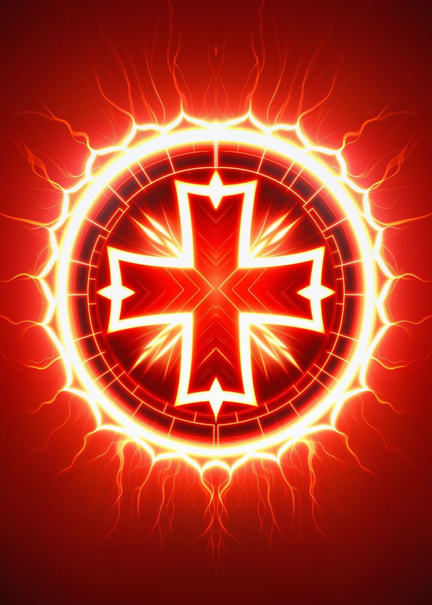 'Red Neon Cross' Poster, picture, metal print, paint by DervlexArt ...