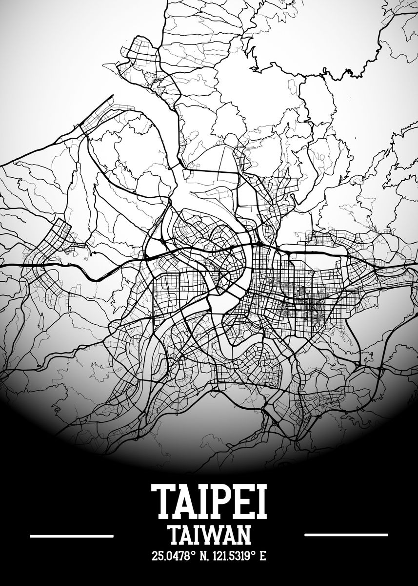 'Taipei City Map White' Poster, picture, metal print, paint by Omarific ...