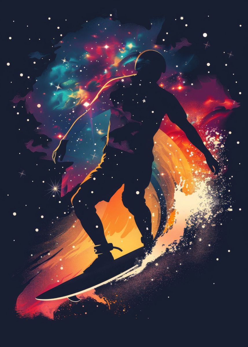 'Surf Galaxy Silhouette' Poster, picture, metal print, paint by Oliver ...