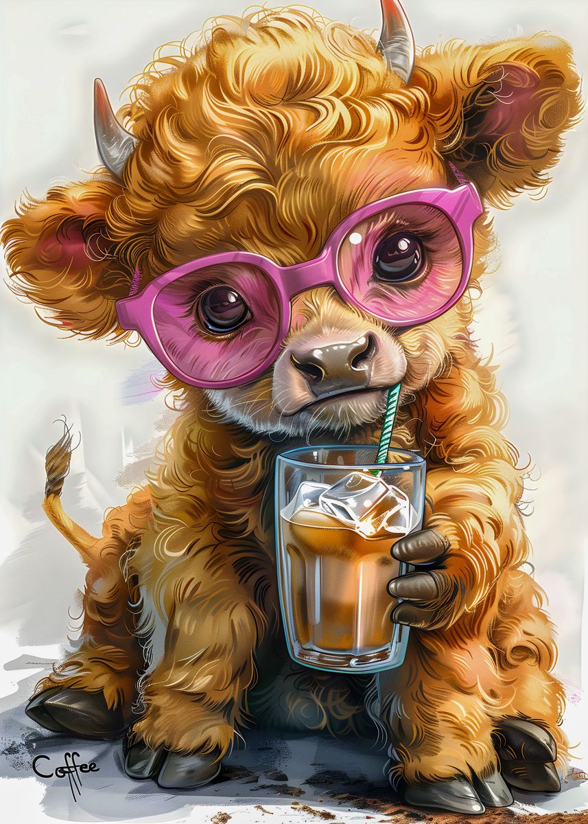 'Cute Calf Addict coffe' Poster, picture, metal print, paint by ...