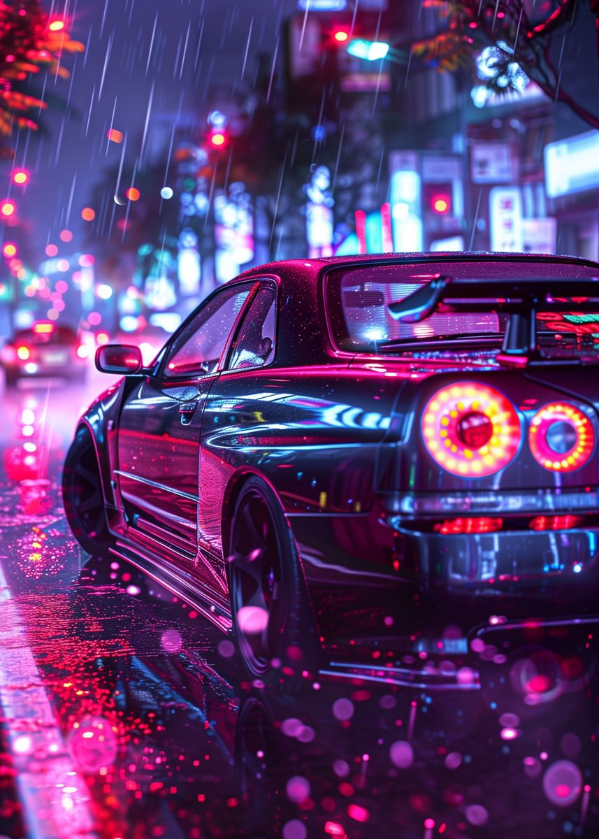 'Nissan Skyline R34 Rear' Poster, picture, metal print, paint by Zenz ...