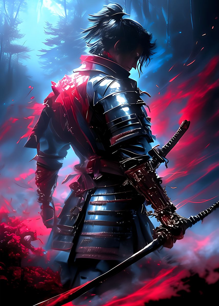 'Blue Dark Samurai' Poster, picture, metal print, paint by ...