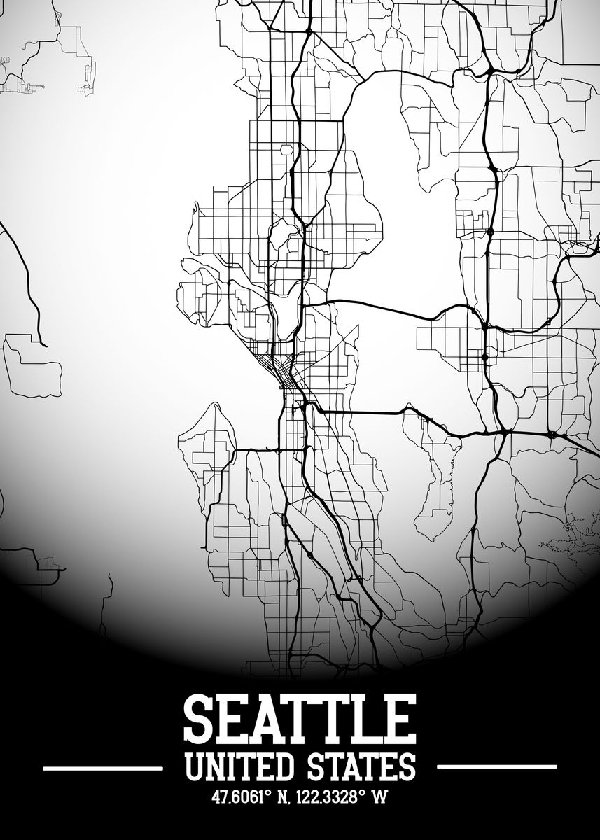 'Seattle City Map White' Poster, picture, metal print, paint by ...