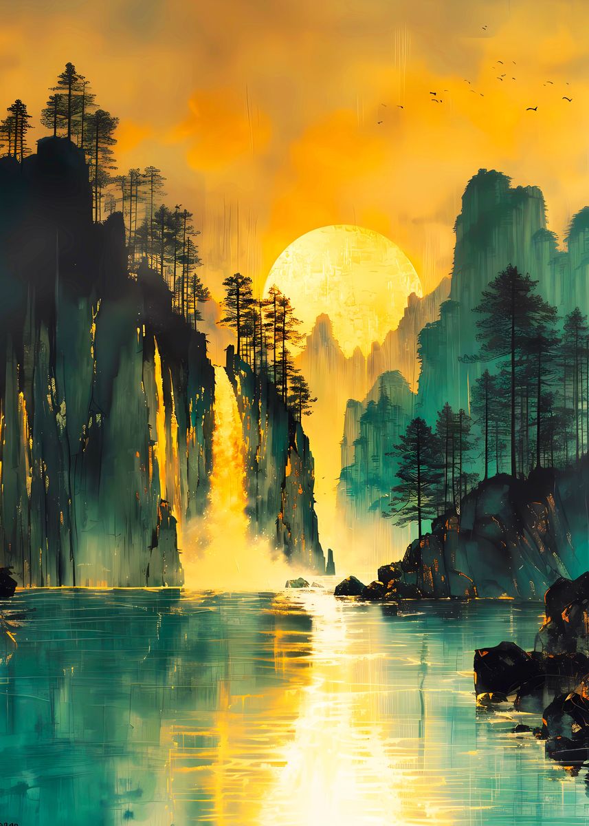 'Golden Moon' Poster, picture, metal print, paint by Pozter | Displate