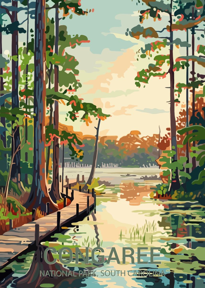 'Congaree National Park' Poster, picture, metal print, paint by Sam Kal | Displate