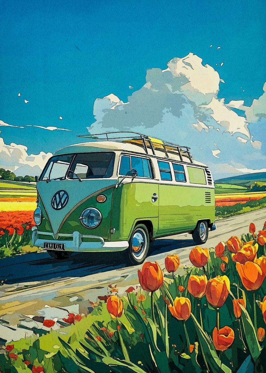 'bus on the beach ' Poster, picture, metal print, paint by Pro Elise ...