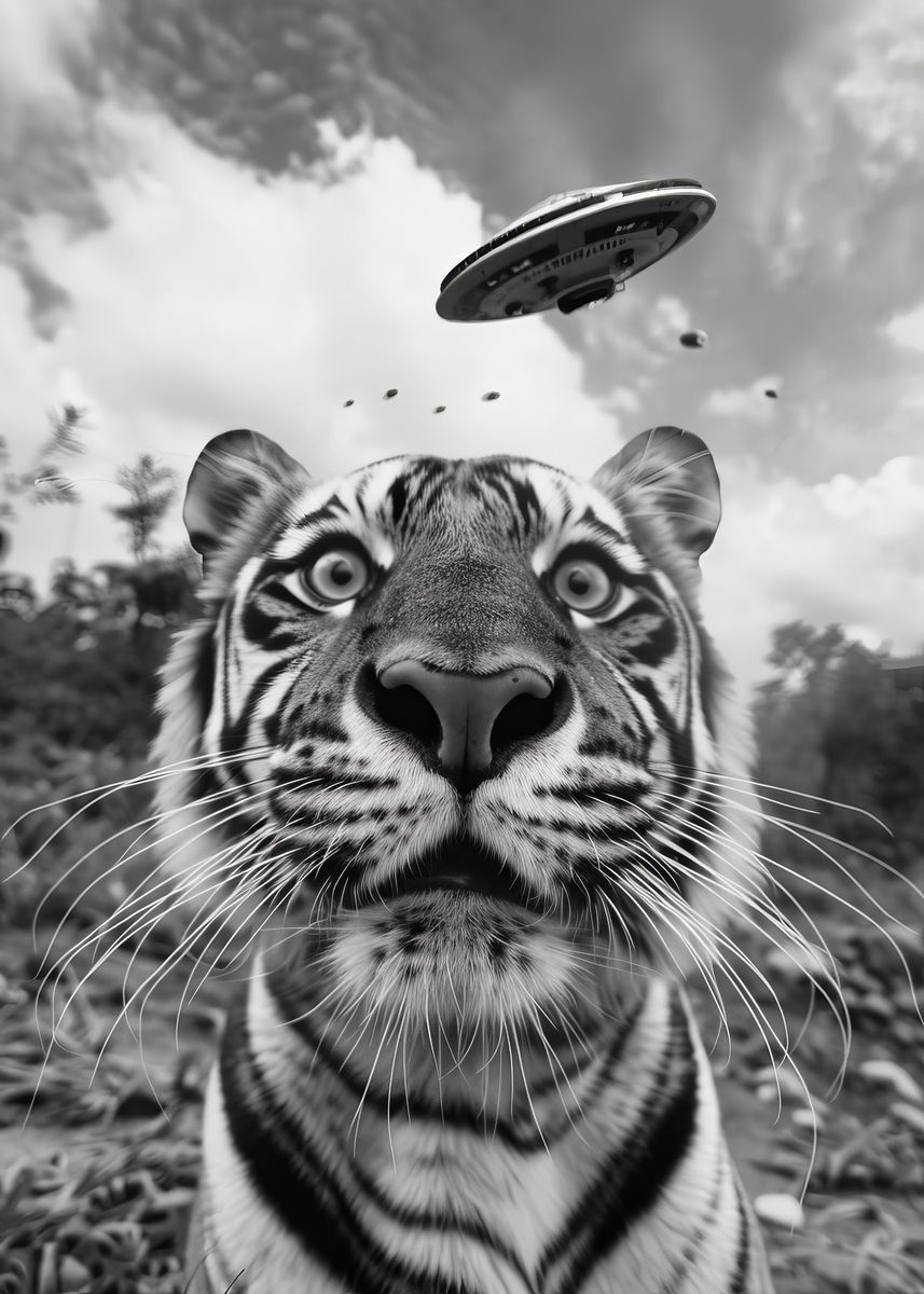 'UFO Alien Tiger' Poster, picture, metal print, paint by Henning ...