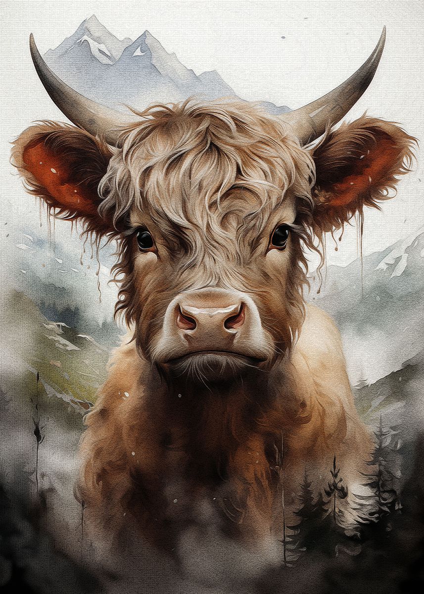 'Highland Calf' Poster, picture, metal print, paint by EKIM | Displate
