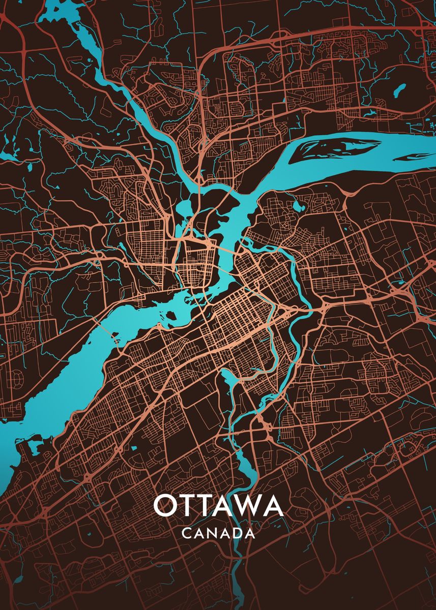 'Ottawa City Map' Poster, picture, metal print, paint by Miracle Studio ...