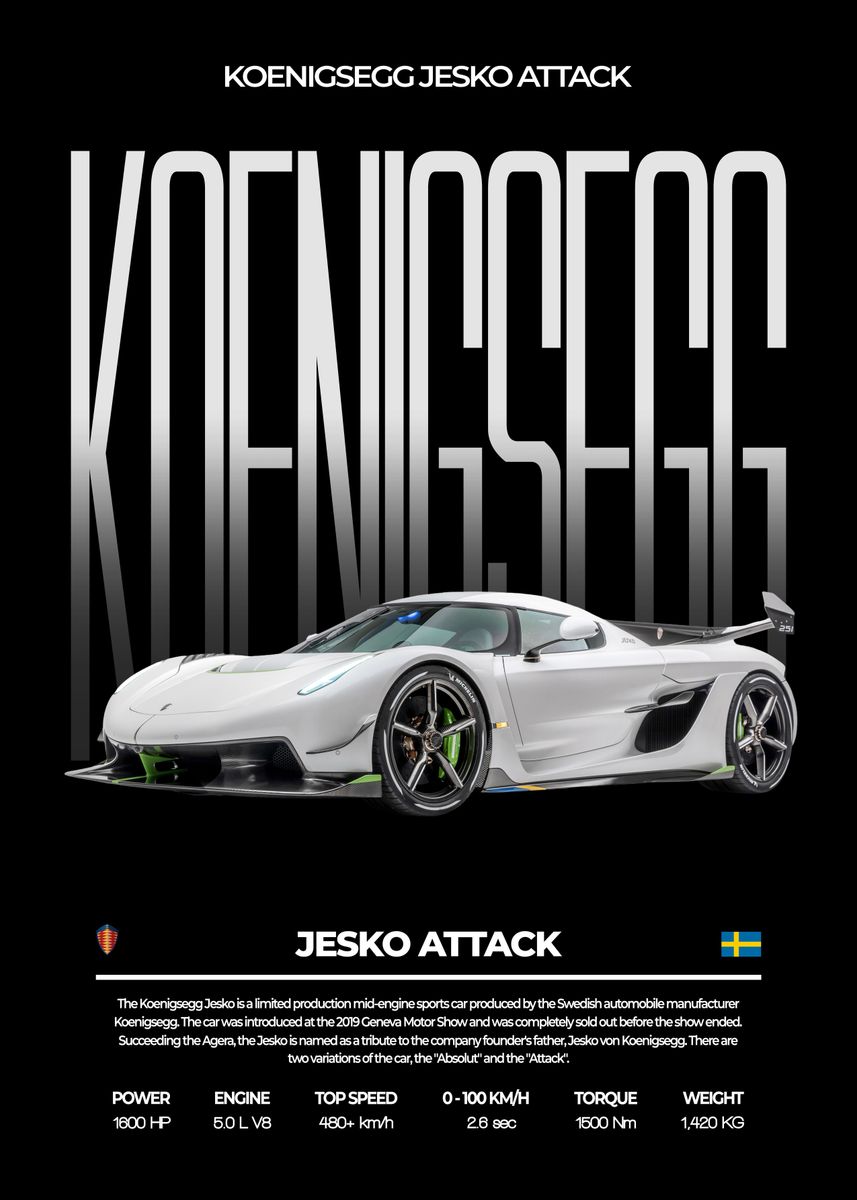 'Koenigsegg Jesko Attack' Poster, picture, metal print, paint by ...