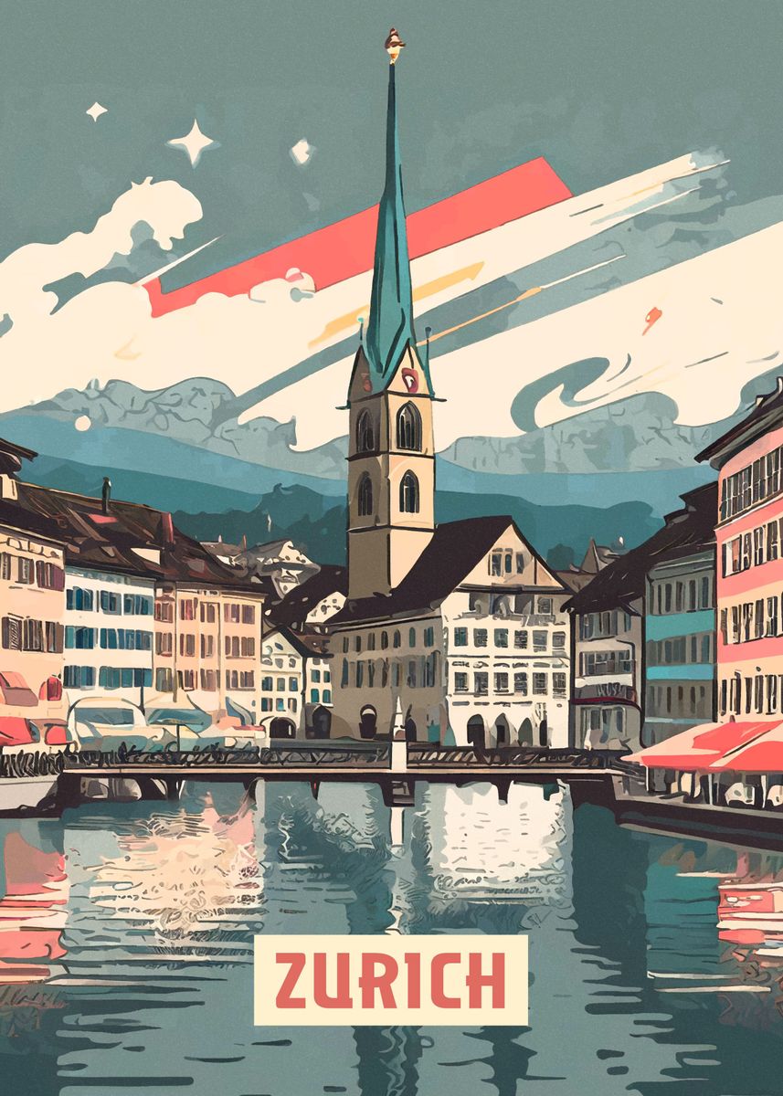 'Zurich' Poster, picture, metal print, paint by Bo Kev | Displate