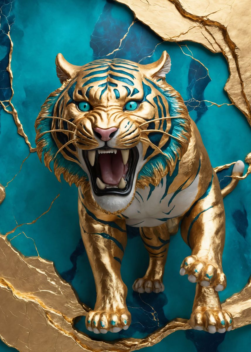 'Kintsugi pouncing Tiger' Poster, picture, metal print, paint by City ...
