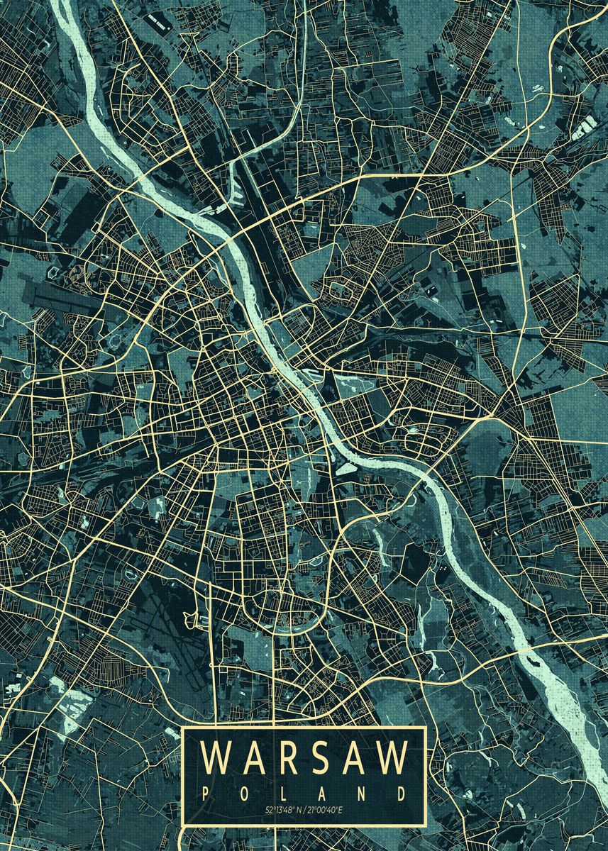 'Warsaw City Map Summer' Poster, picture, metal print, paint by deMAP ...