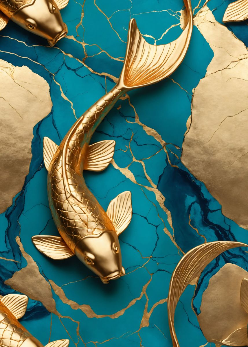 'Golden Koi Kintsugi' Poster, picture, metal print, paint by City Map ...