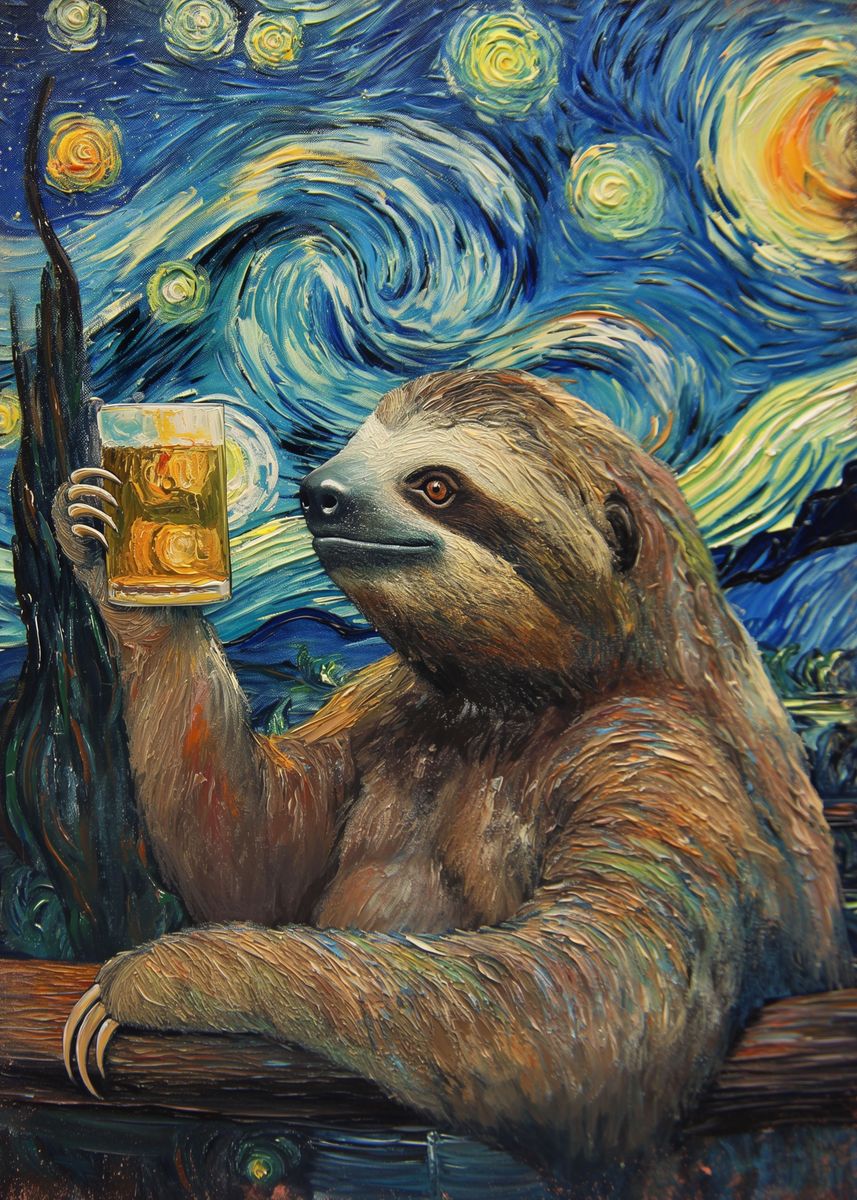 'Funny Sloth Drinking Beer' Poster, picture, metal print, paint by ...