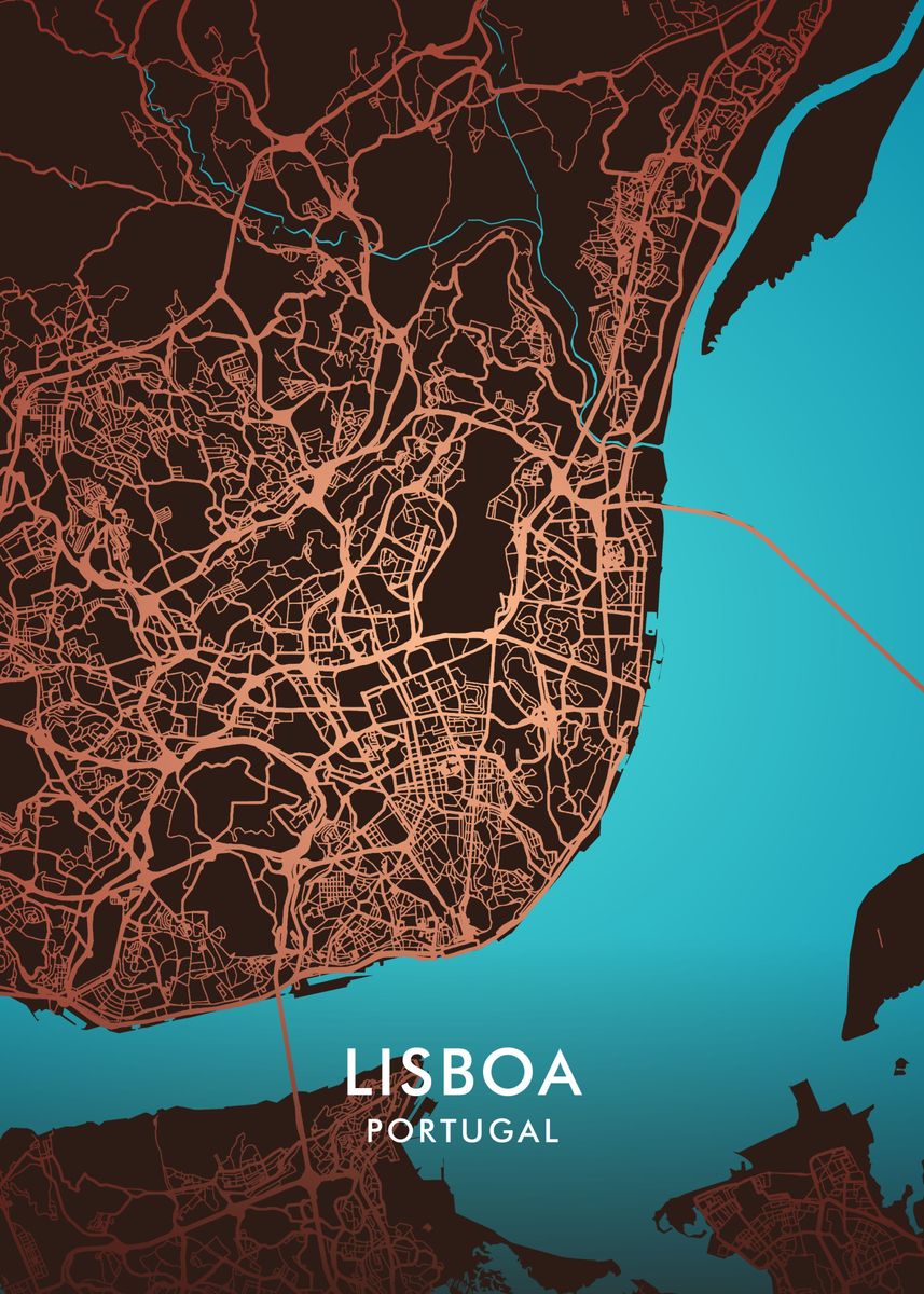 'Lisboa City Map' Poster, picture, metal print, paint by Miracle Studio ...