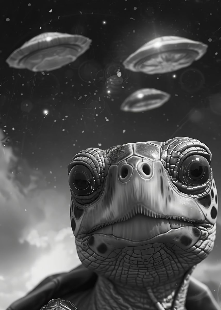 'UFO Alien Turtle' Poster, picture, metal print, paint by Henning Seifert | Displate