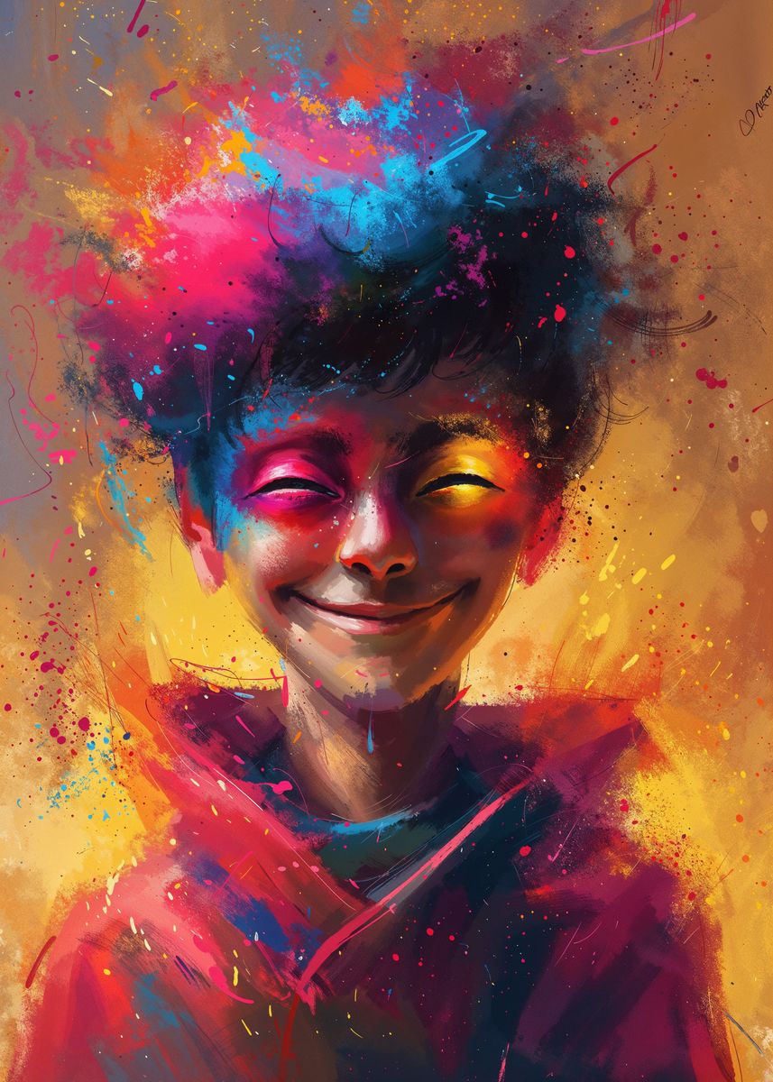 'Joyful Portrait' Poster, picture, metal print, paint by Katsu | Displate
