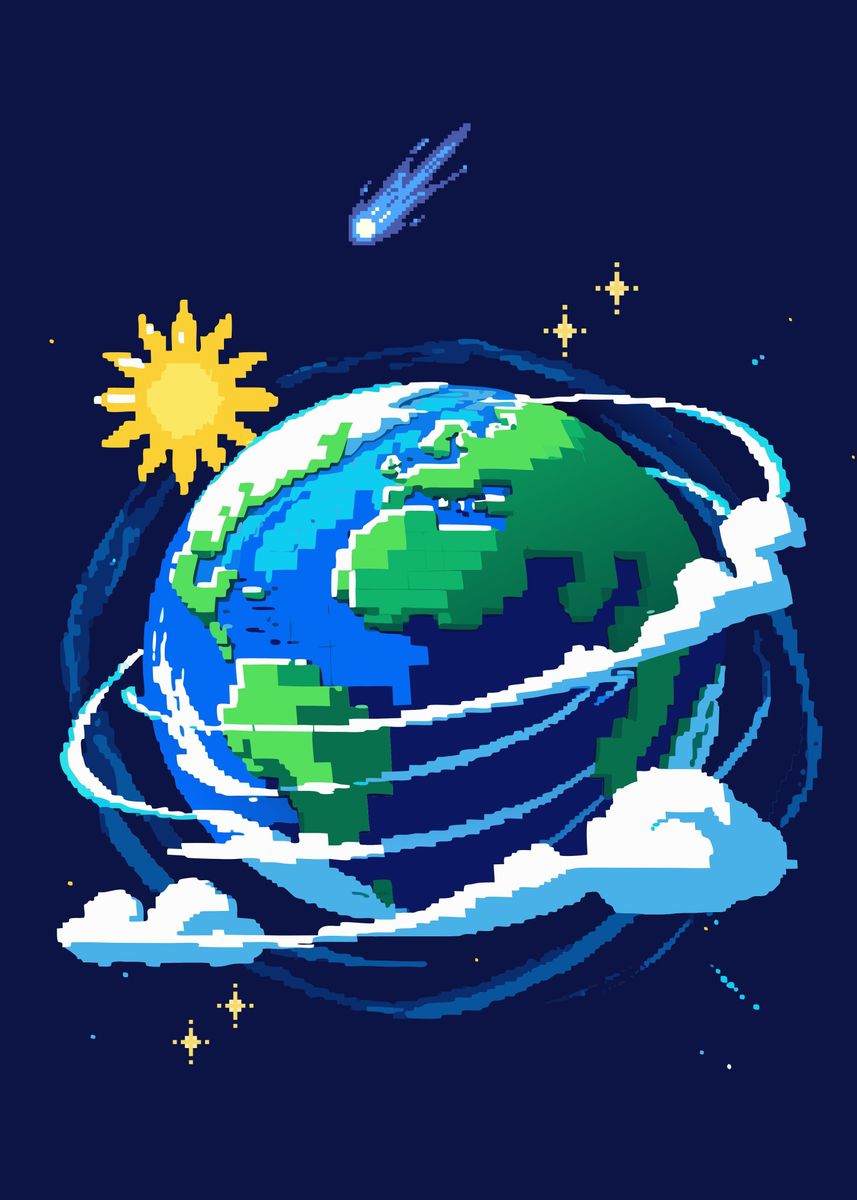 'Planet Earth pixel art' Poster, picture, metal print, paint by EDSON ...
