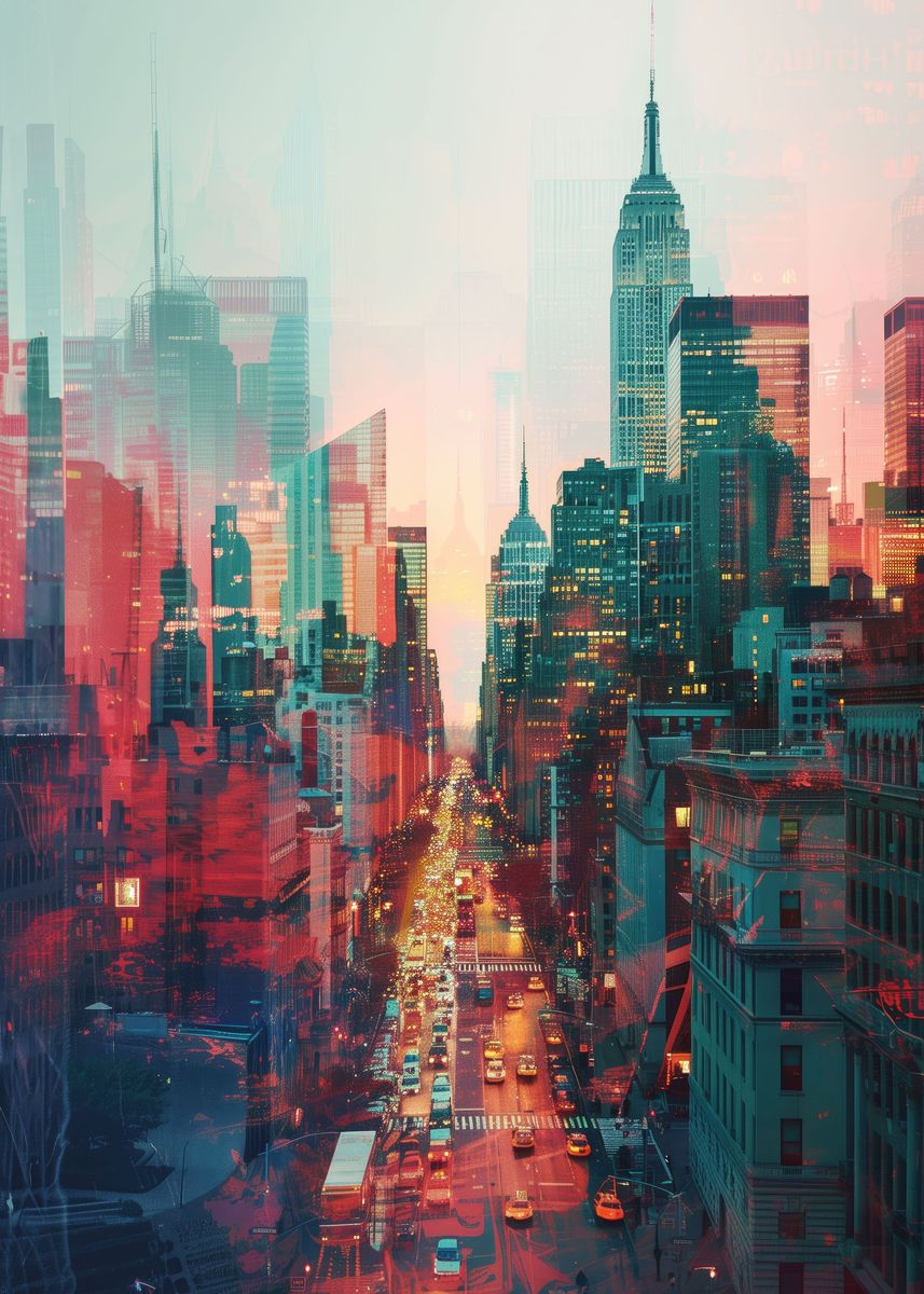 'Skyline and Street View' Poster, picture, metal print, paint by Jensen ...