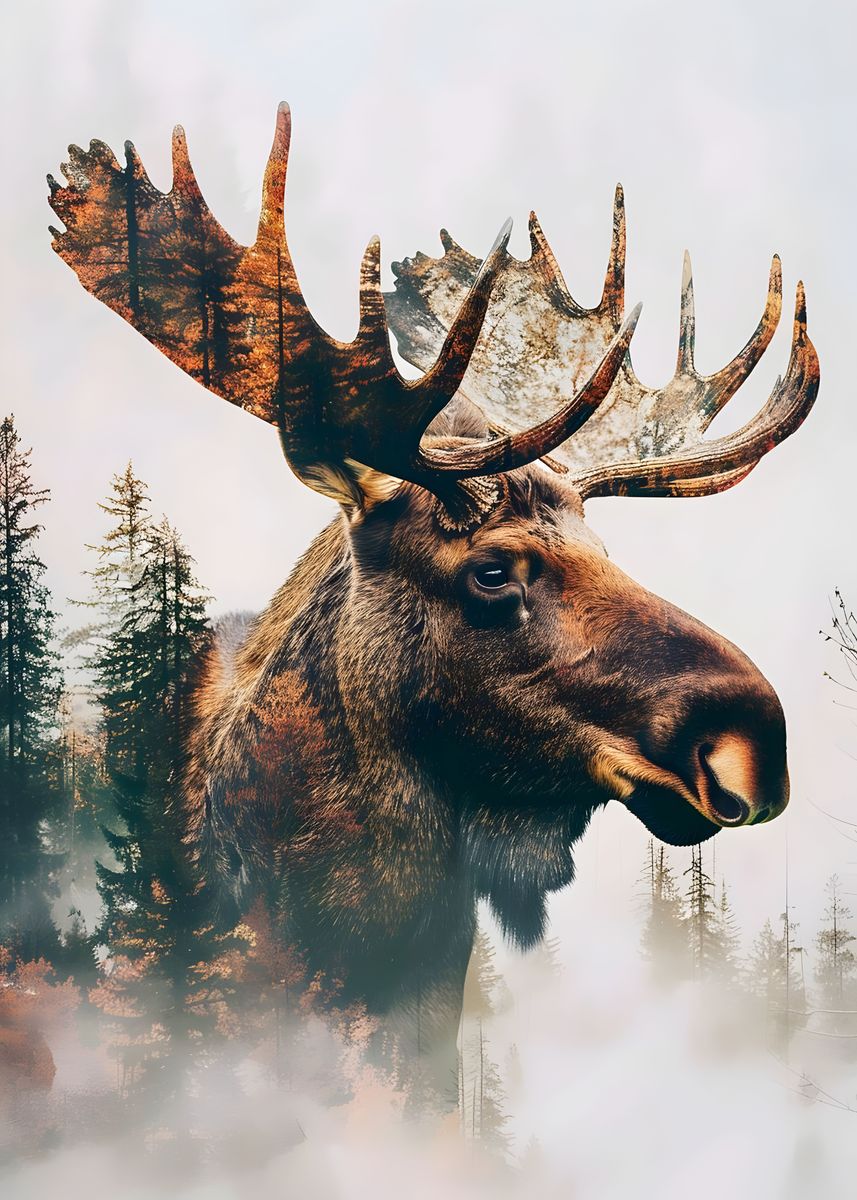 'Moose Forest Majesty' Poster, picture, metal print, paint by Dennex ...