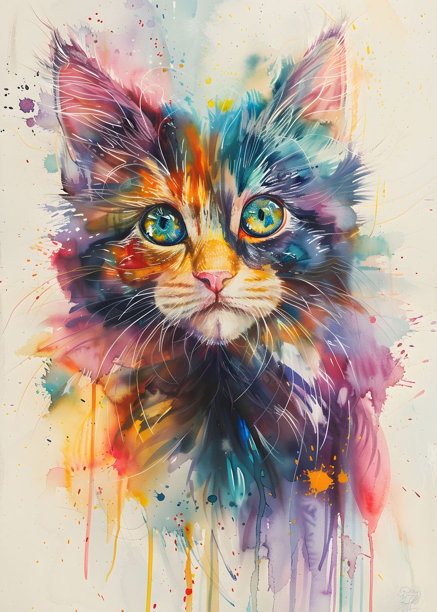 'Colorful Cat painting' Poster, picture, metal print, paint by Muhammad ...