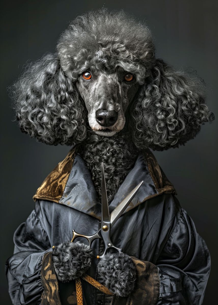 'Poodle Dressed as a Barber' Poster, picture, metal print, paint by ...