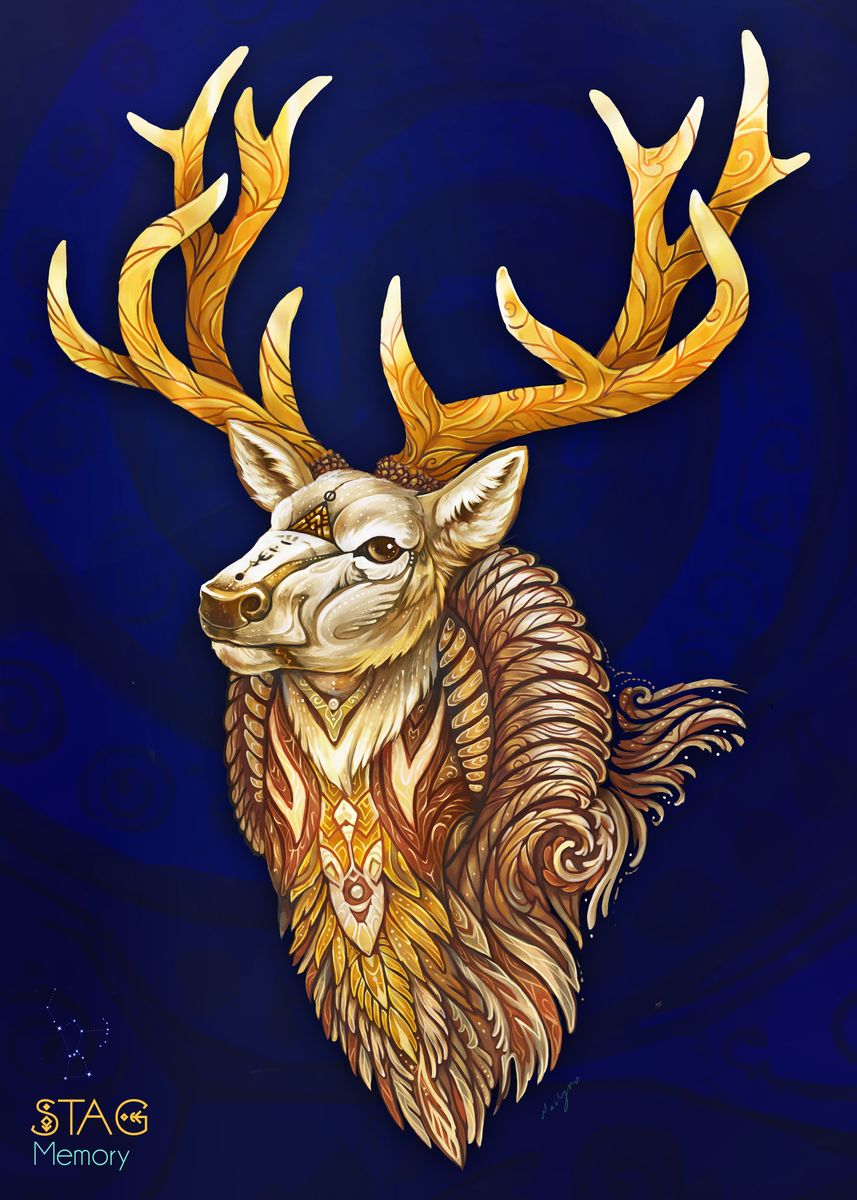 'Stag Elk Spirit Animal' Poster, picture, metal print, paint by More ...