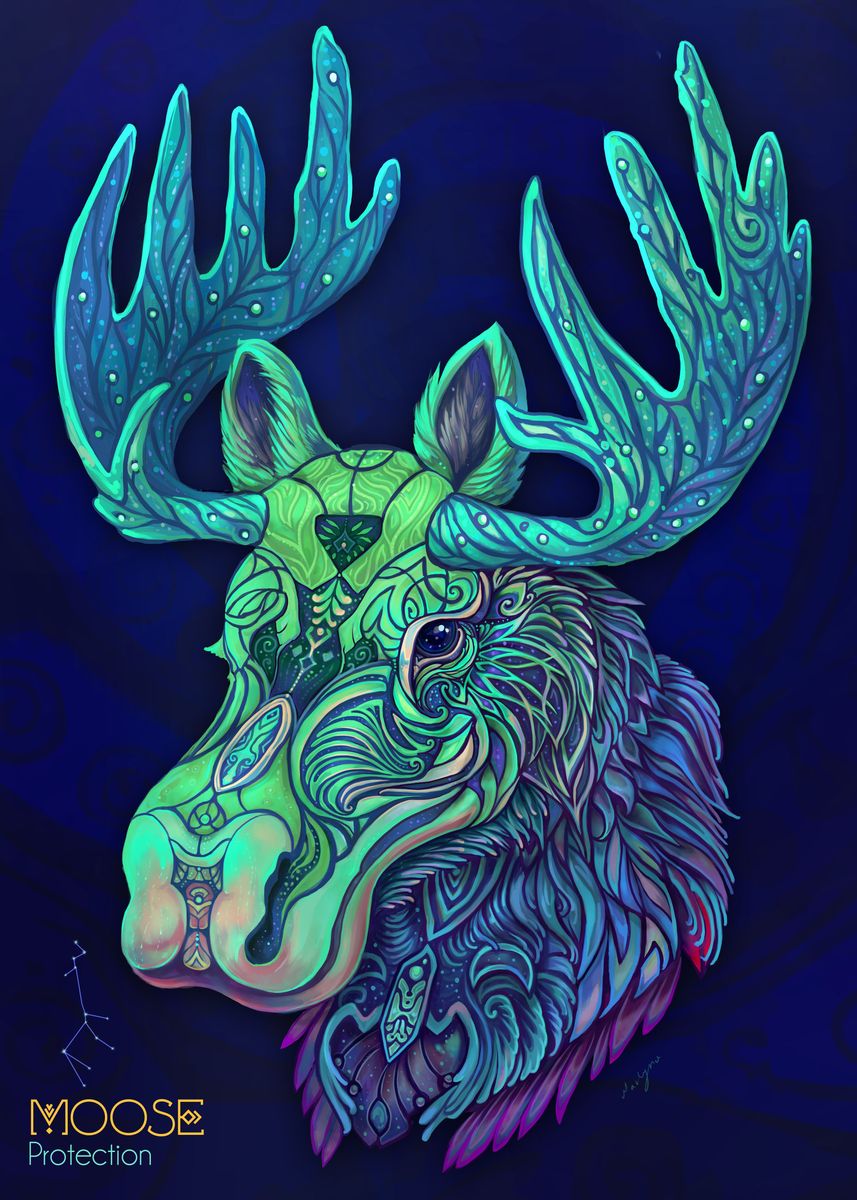 'Moose Spirit Animal' Poster, picture, metal print, paint by More ...
