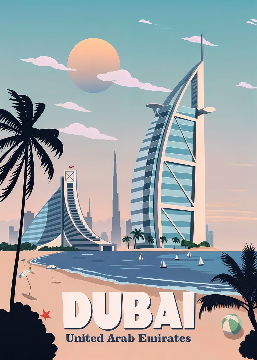 'dubai uea travel poster ' Poster, picture, metal print, paint by ...
