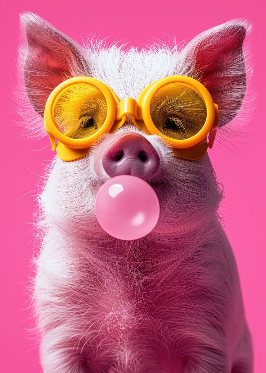 'Pig bubblegum' Poster, picture, metal print, paint by Vitaliy Klimenko ...