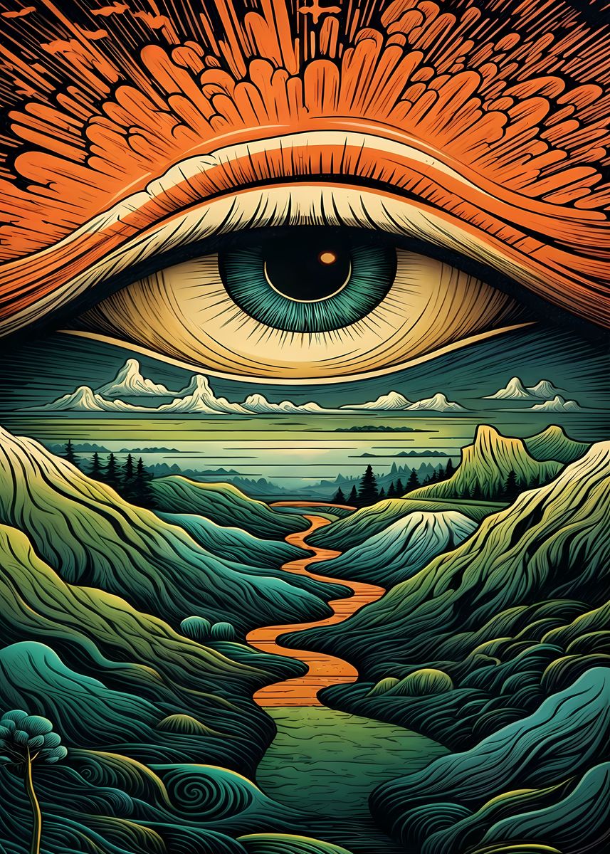 'psychedelic eye landscape' Poster, picture, metal print, paint by Top ...