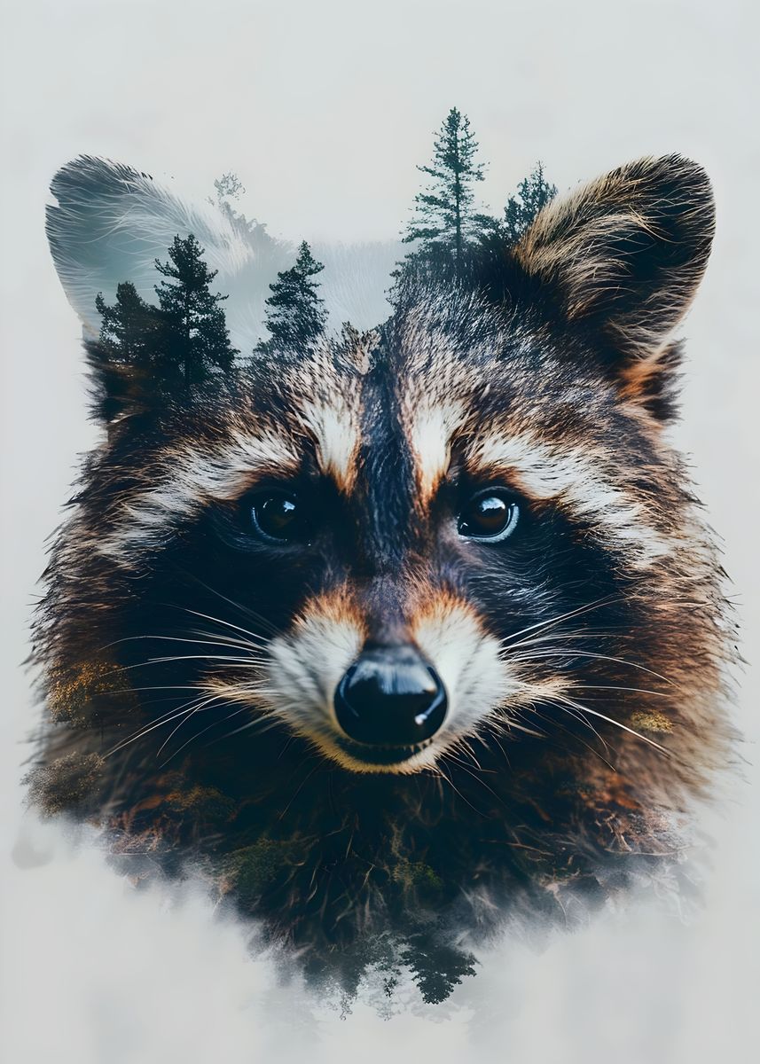 'Forest Sentinel Raccoon' Poster, picture, metal print, paint by Dennex ...