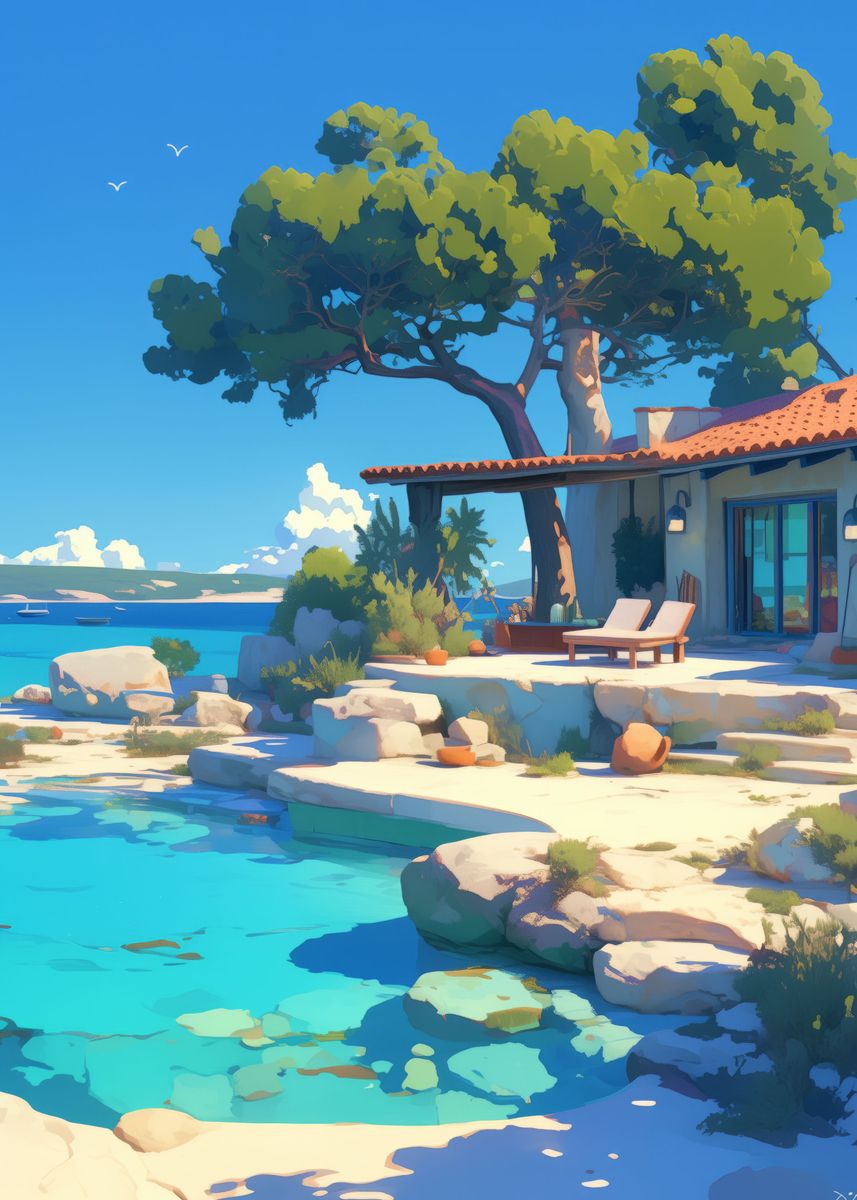 'Pool House' Poster, picture, metal print, paint by Hristiyana ...